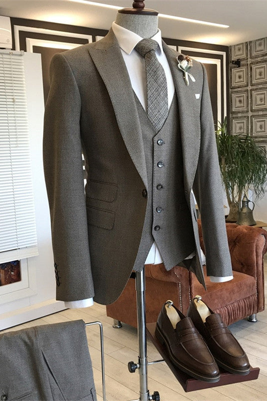 Men Formal Suit Fashion Coffee Peaked Lapel 3 Pieces Suits For Busines ...